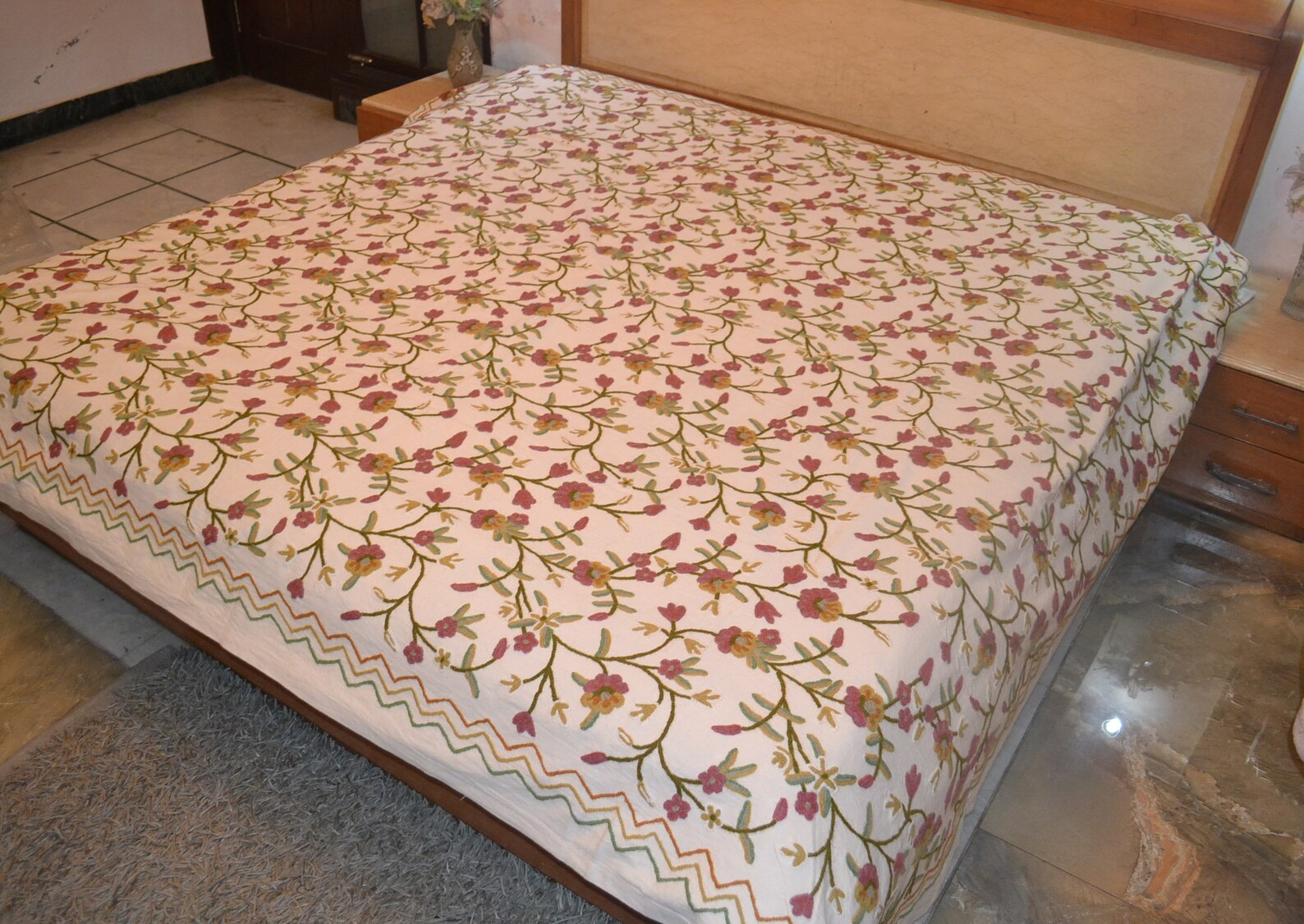 Traditional Crewel Embroidered Indian Kingsize Bedding Kashmir - Etsy
