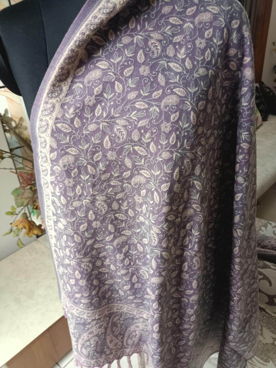 Faded Purple Yak Wool Handmade Reversible Paisley Scarf Blanket Travel ...