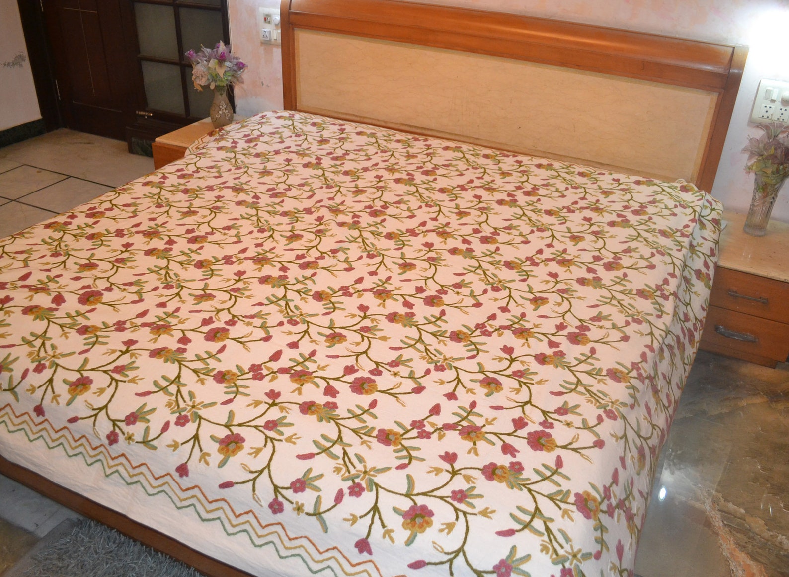 Traditional Crewel Embroidered Indian Kingsize Bedding Kashmir - Etsy
