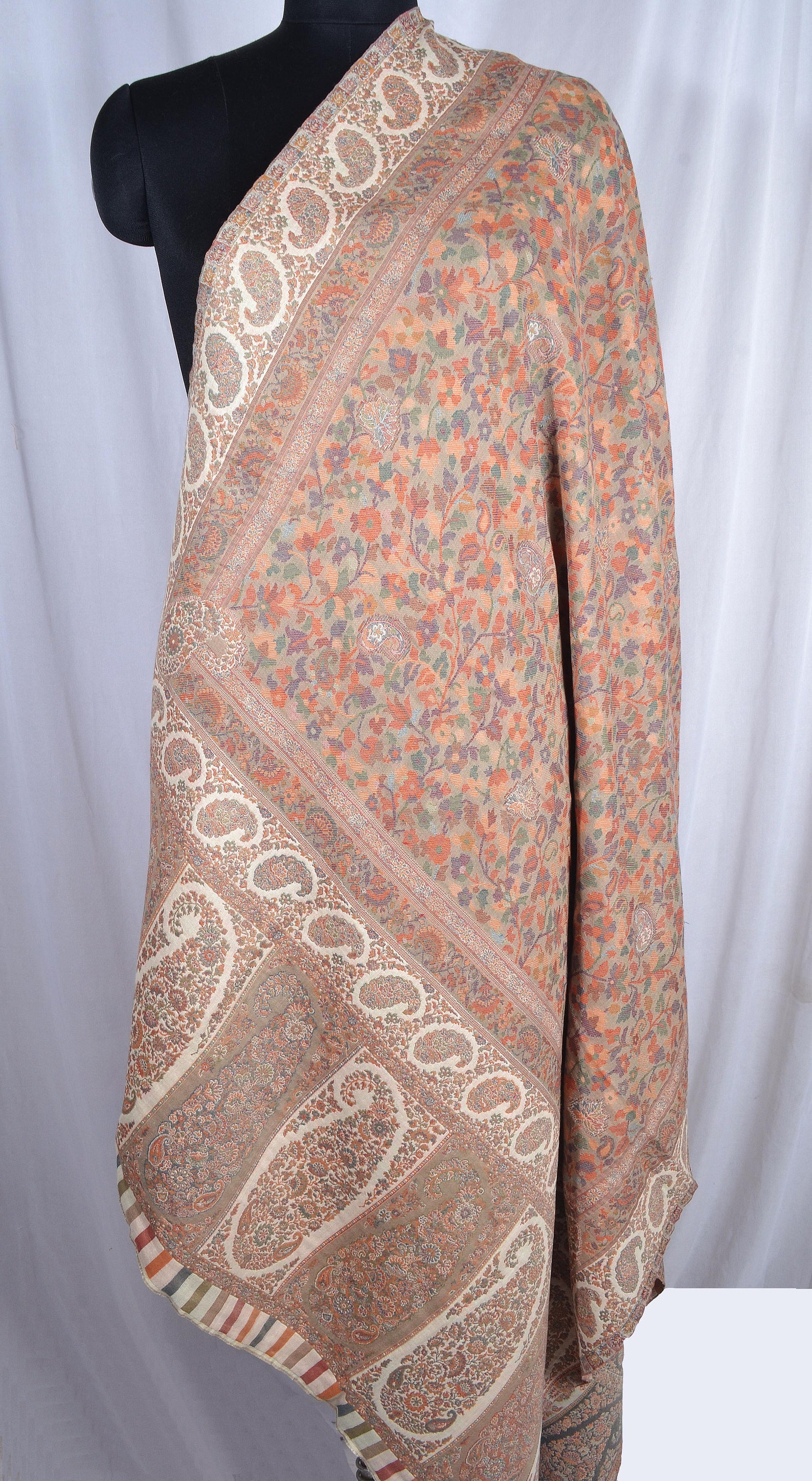 BEIGE Kani JAMAWAR Pastel Colors Shawl. Exotic Paisley Kashmiri ...
