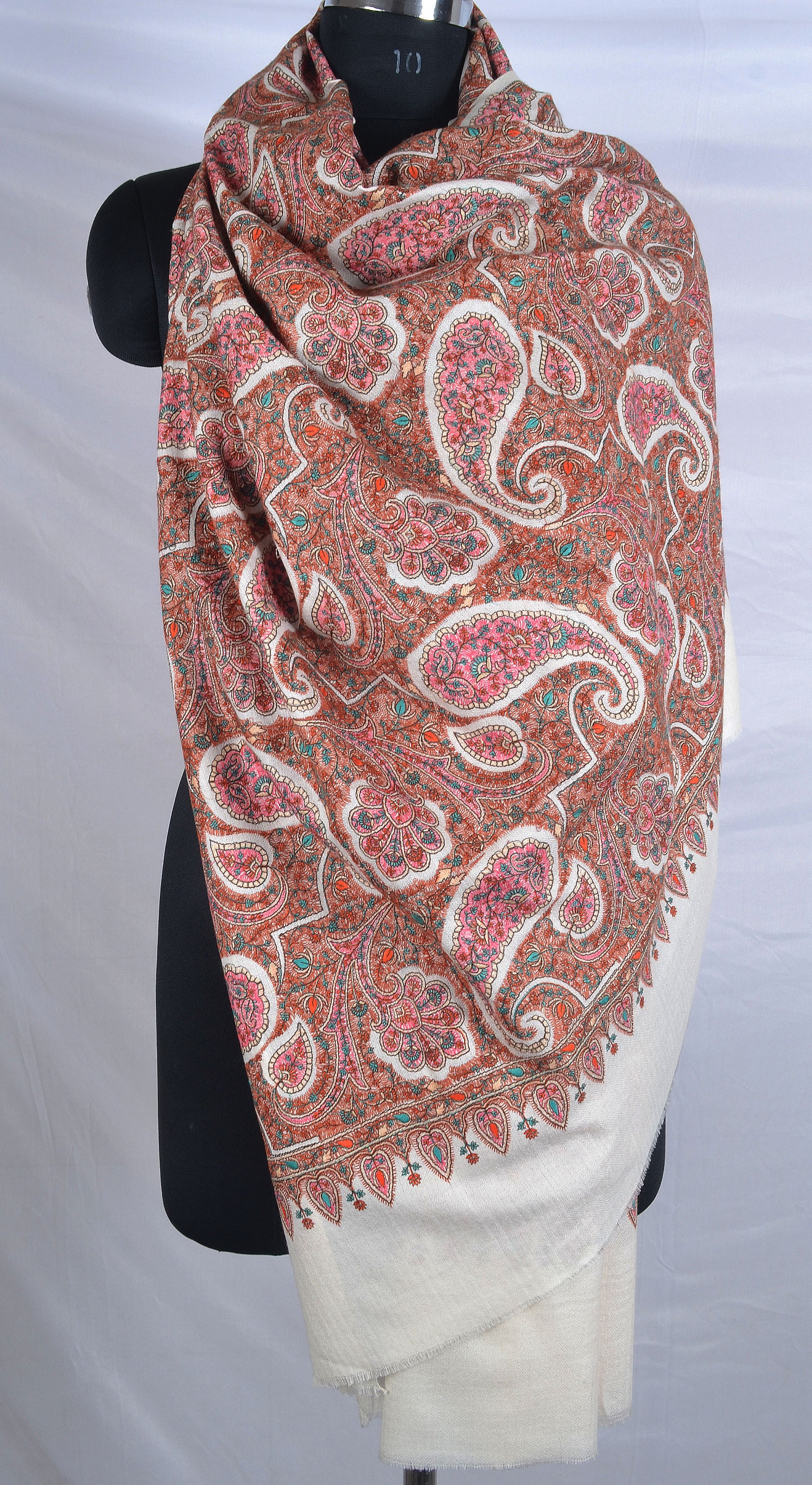 Off-white Wedding Shawl. Exquisite Paisley Embroidered Pashmina ...