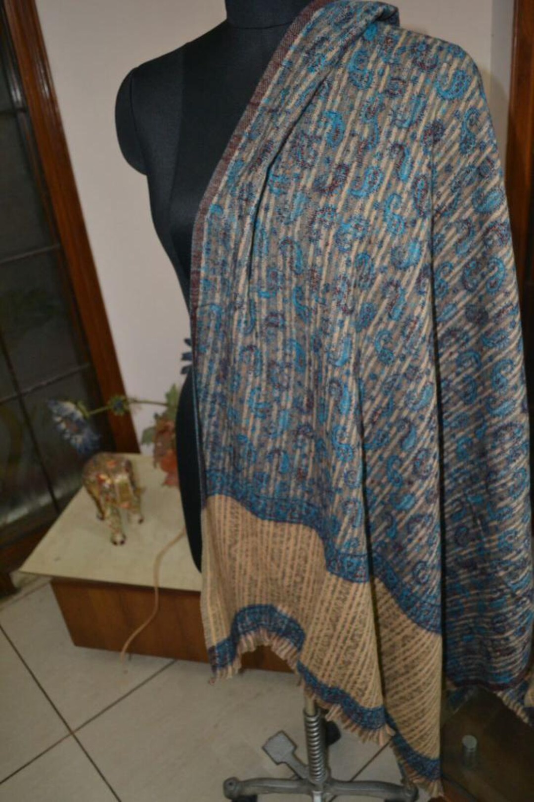 Teal Yak Wool Large Himalaya Made Shawl Double-sided Tibetan Meditation ...