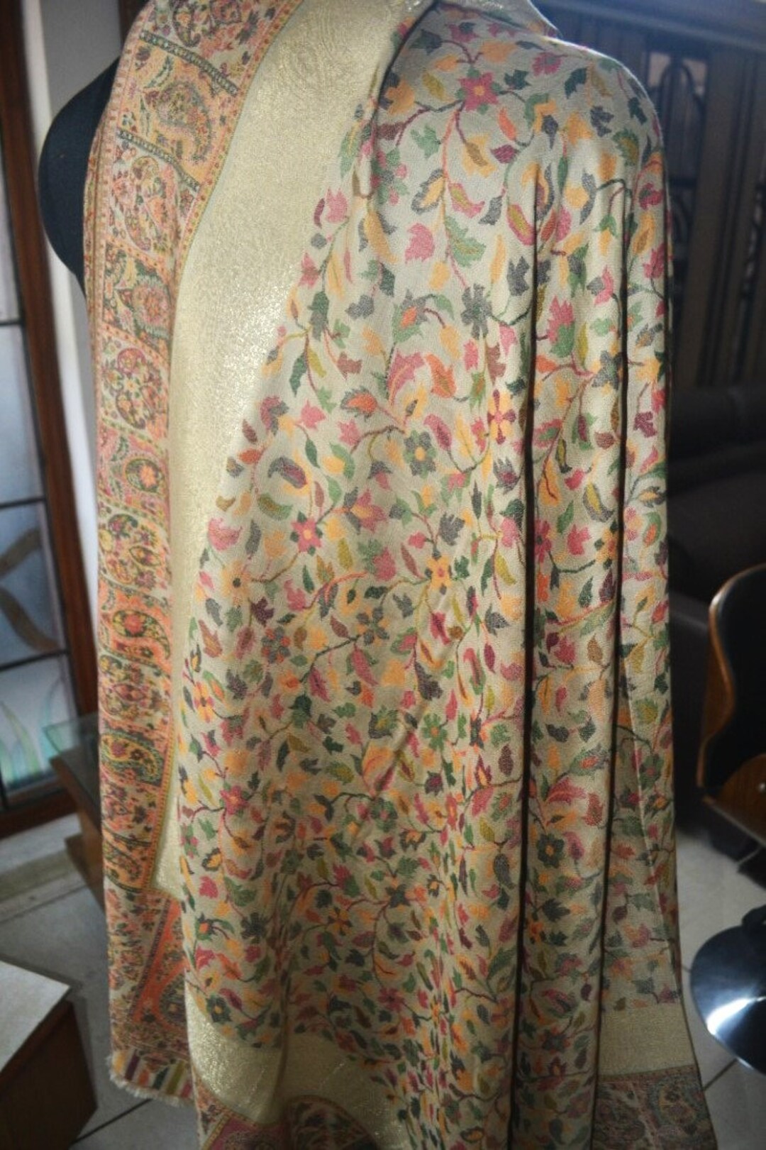 Large Silk JAMAWAR Shawl Kani Pashmina Kashmir Jamawar Wrap Silk Blend ...