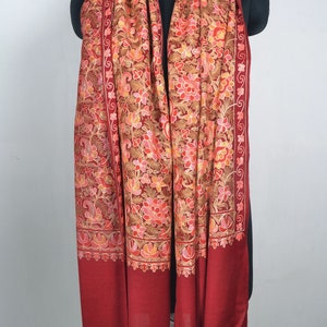 Stunning Blood Red Floral Hand Embroidered Scarf. Soft Pure Pashmina ...