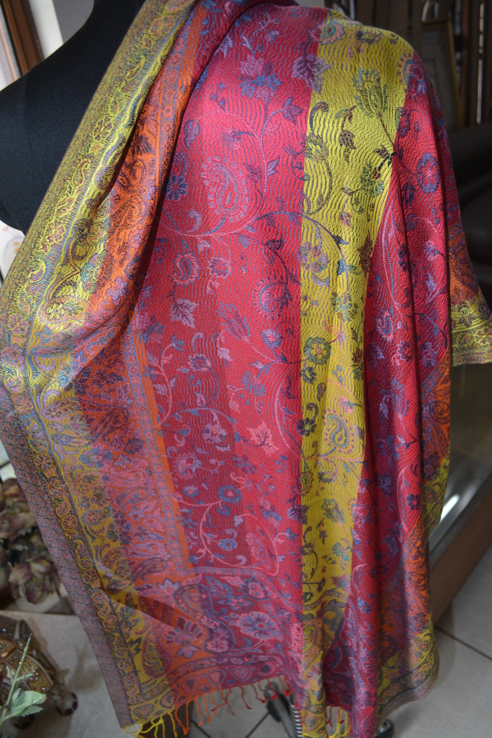 Paisley Silk Scarf Reversible Jamavar Stole 100% Silk Pashmina Jamawar ...
