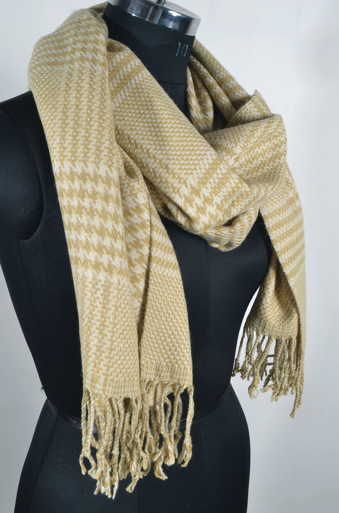 Large Check Scarf Soft Wrap Plaid Fringed Blanket Scarf Beige Tartan ...