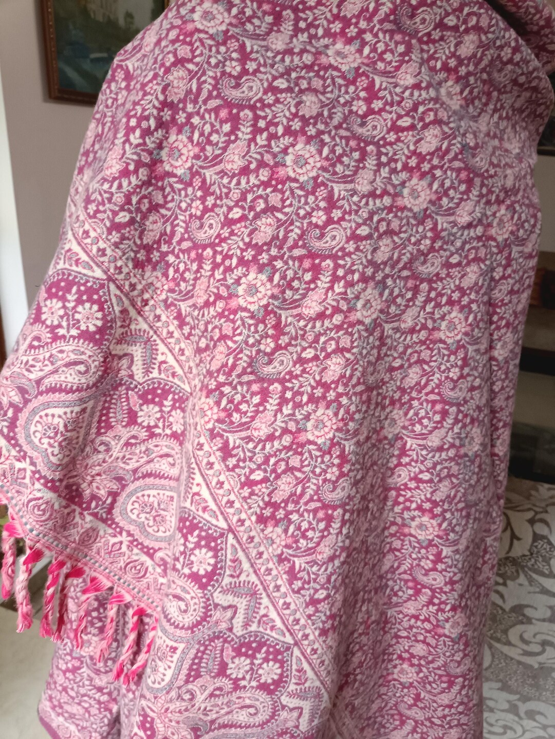 CHRISTMAS GIFT Cerise Yak Wool Warm Yoga Shawl Blanket Handmade ...
