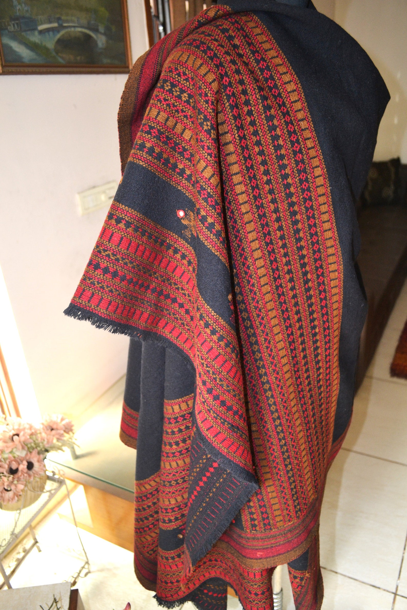 Traditional Tribal RAJASTHANI Shawl. Jacquard Design Mirrorwork Wool ...