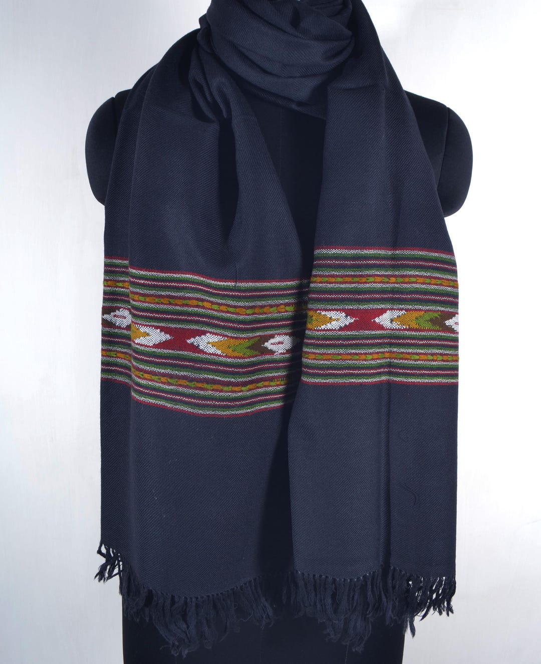 Black Tribal Kullu Shawl. Himalayan Made Woolen Wrap. Ethnic Handloomed ...