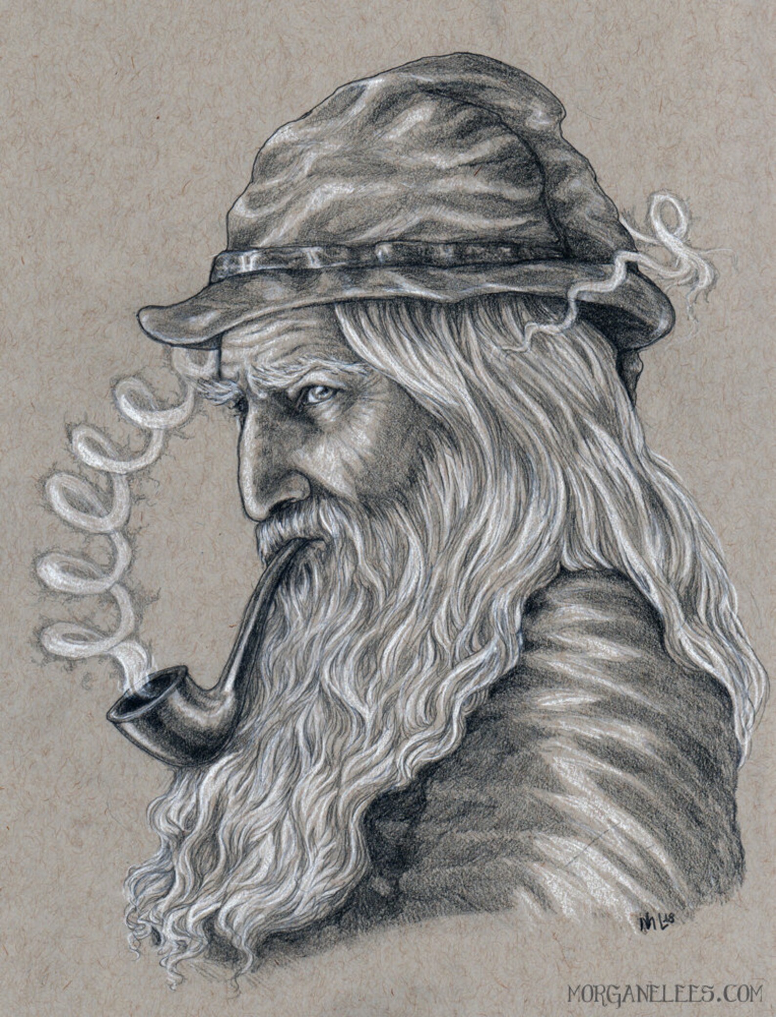 The Wizard Fantasy Art Print Pencil Drawing Wizard With | Etsy