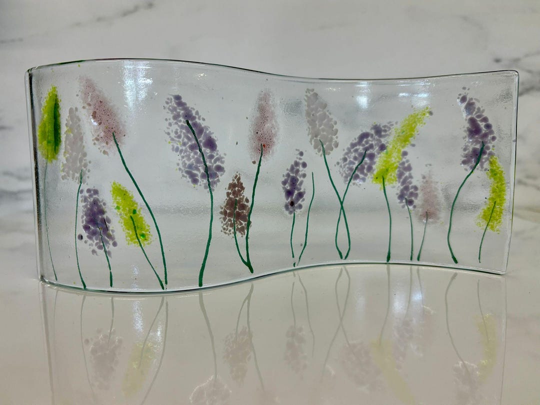 Fused Glass Curve With Simple Purple and Green Floral Design - Etsy UK