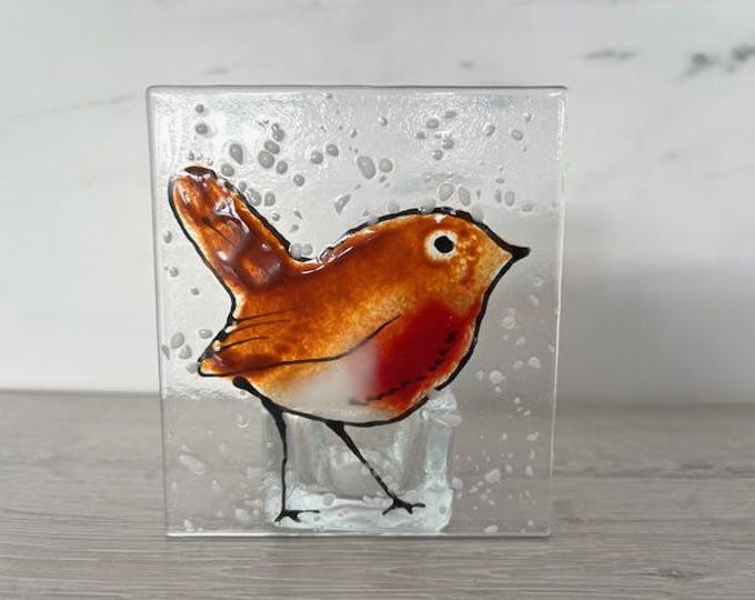 Fused Glass Christmas Robin Tea Light Holder - Etsy