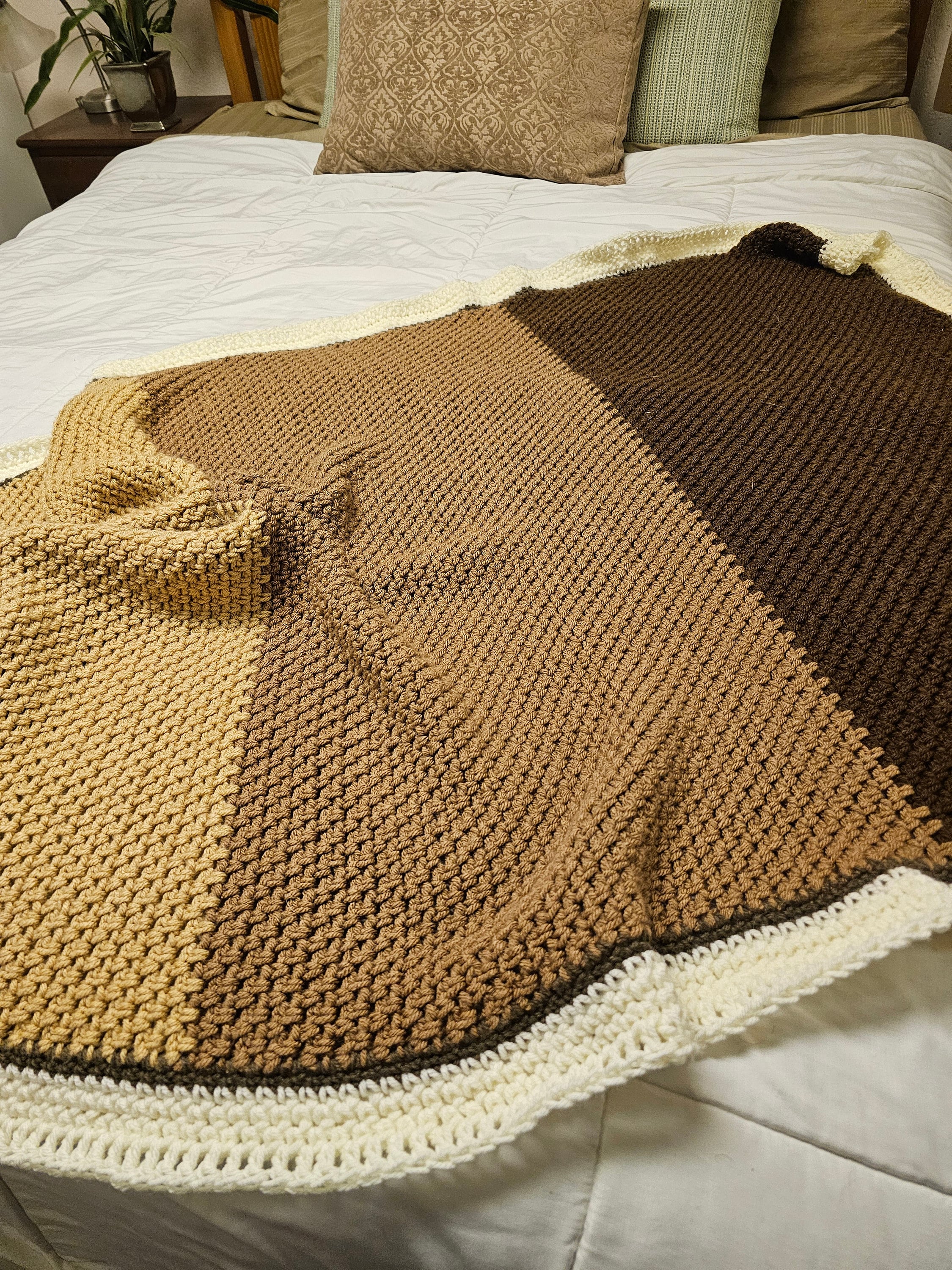 Crochet Moss Stitch Afghan in Brown, Light Brown and Taupe. - Etsy