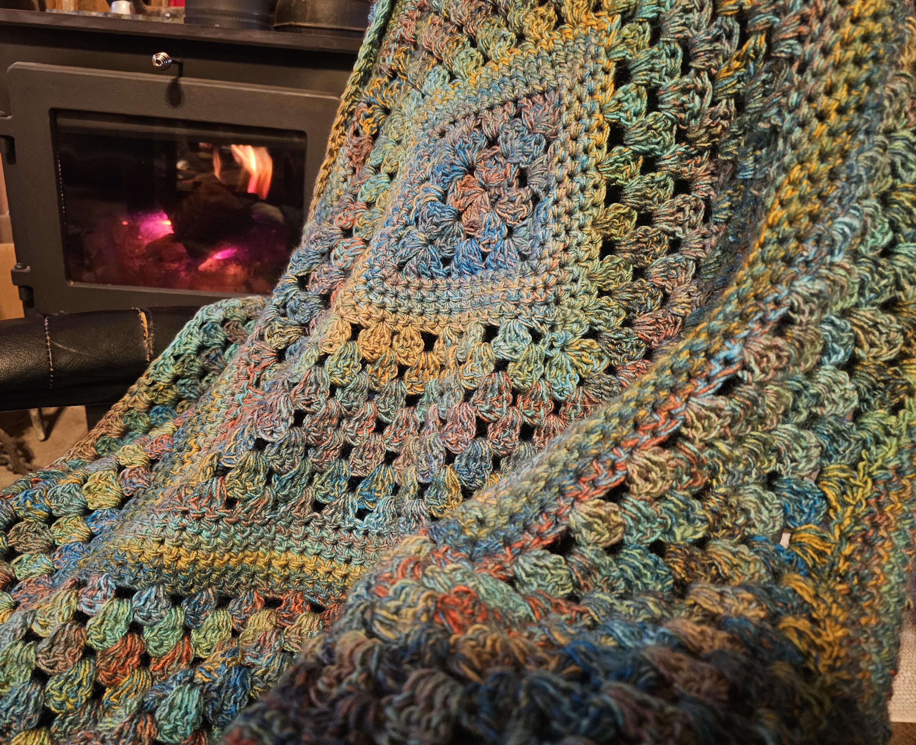 Multi Color Variegated Afghan in Blue, Green, Rust, Curry, Mauve and ...