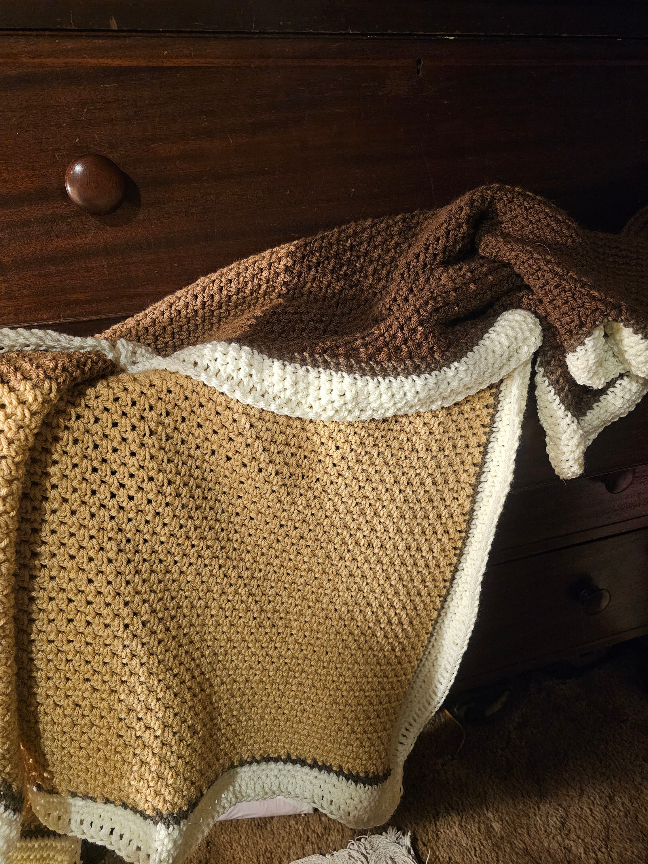 Crochet Moss Stitch Afghan in Brown, Light Brown and Taupe. - Etsy