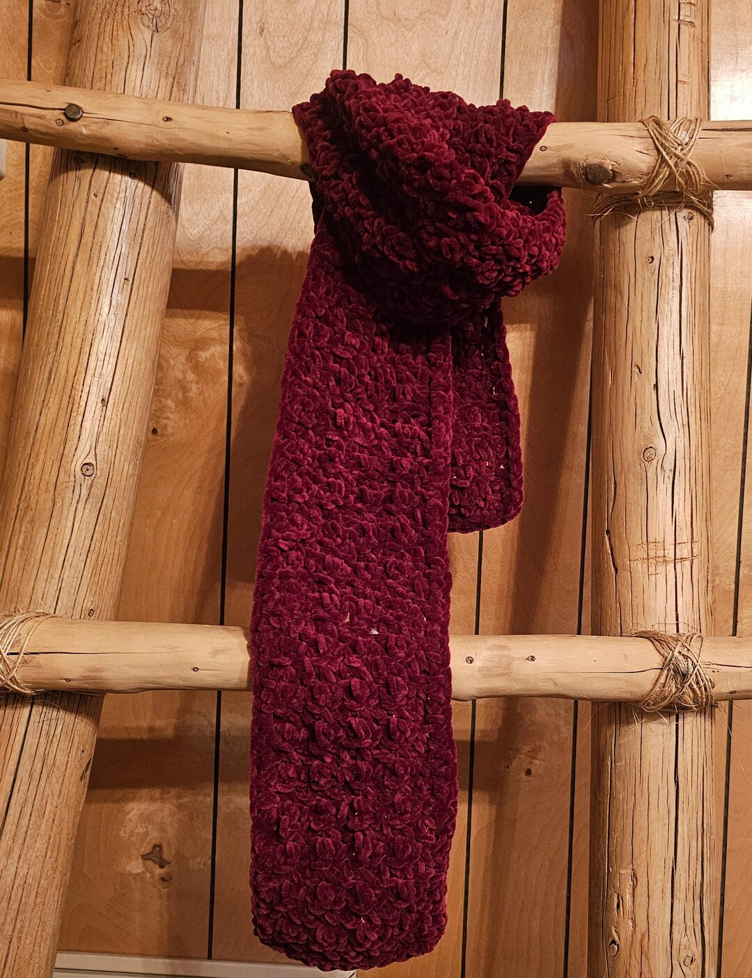 Hand Crochet Chenille Scarf in Ruby - Etsy