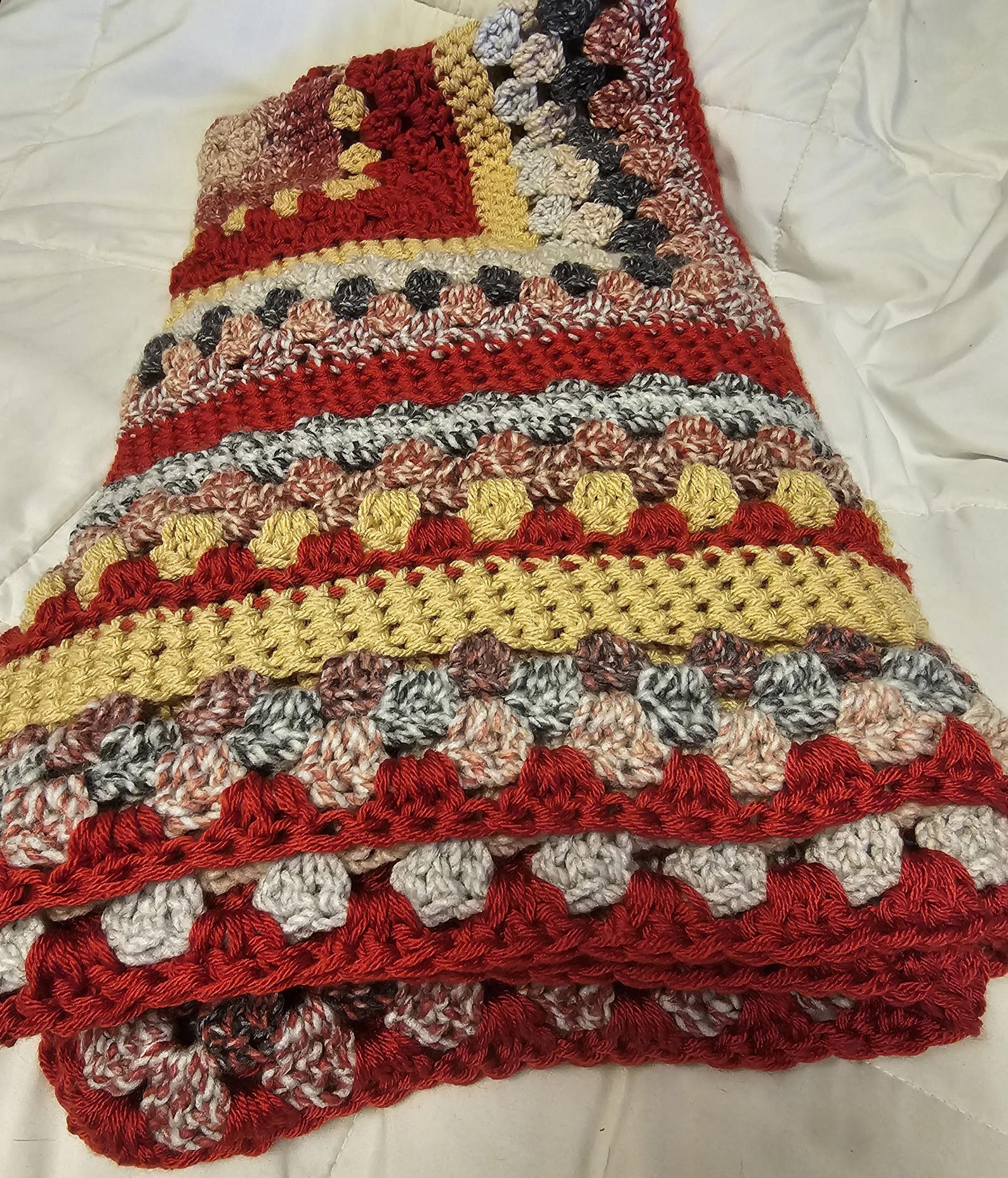 Hand Crochet Granny Afghan in Red, Anthracite, Wheat, Dusty Pink, Tan ...