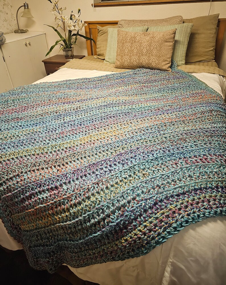 REDUCED Boho Crochet Afghan Double Strand Turquoise and Muted Rainbow ...