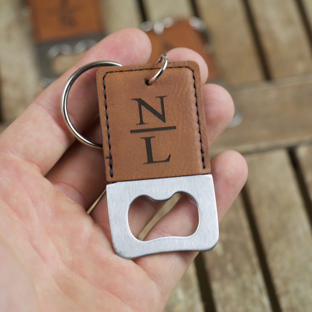 Personalized Leather Bottle Opener Keychain, Groomsmen, Engraved ...