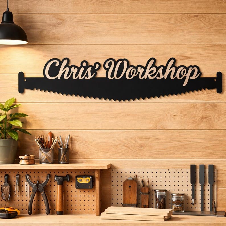 Papa’s Workshop Sign, Custom Metal Workshop Sign, Personalized Garage ...
