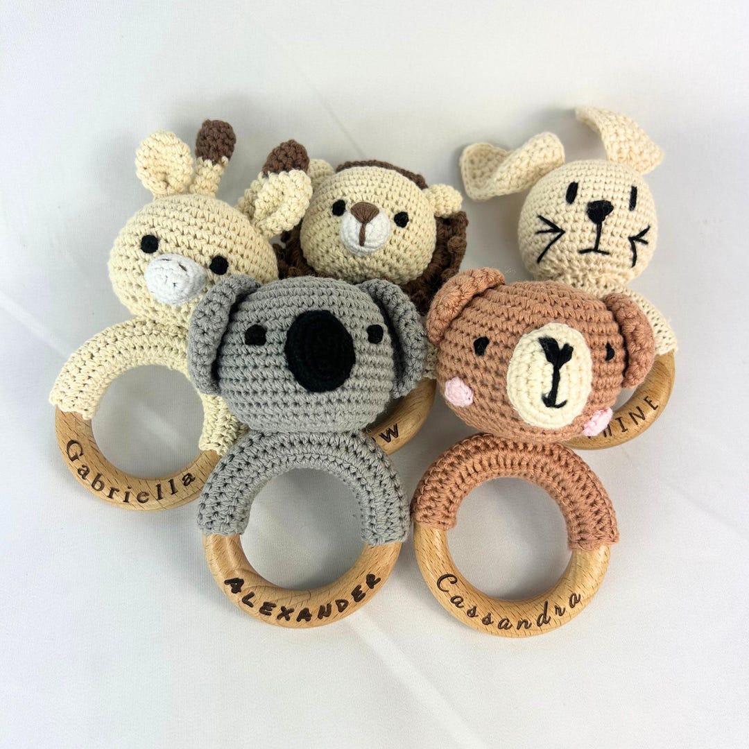 Baby Rattler Toy, Personalized Baby Shower Gift, Wooden Rattle Ring for ...