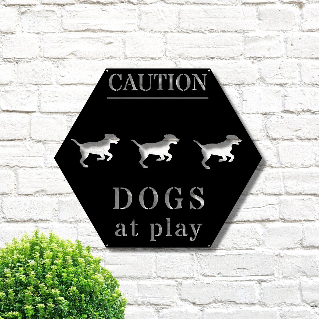Caution Dogs at Play Metal Sign, Personalized Dog Sign, Caution Animal ...