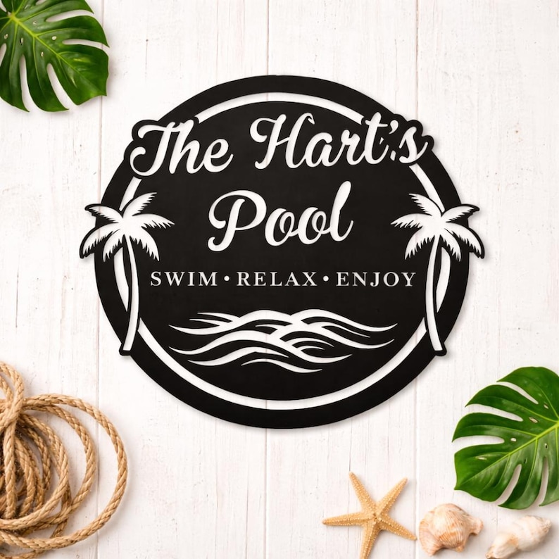 Personalized Pool Sign With Name, Custom Metal Pool Wall Decor, Outdoor ...