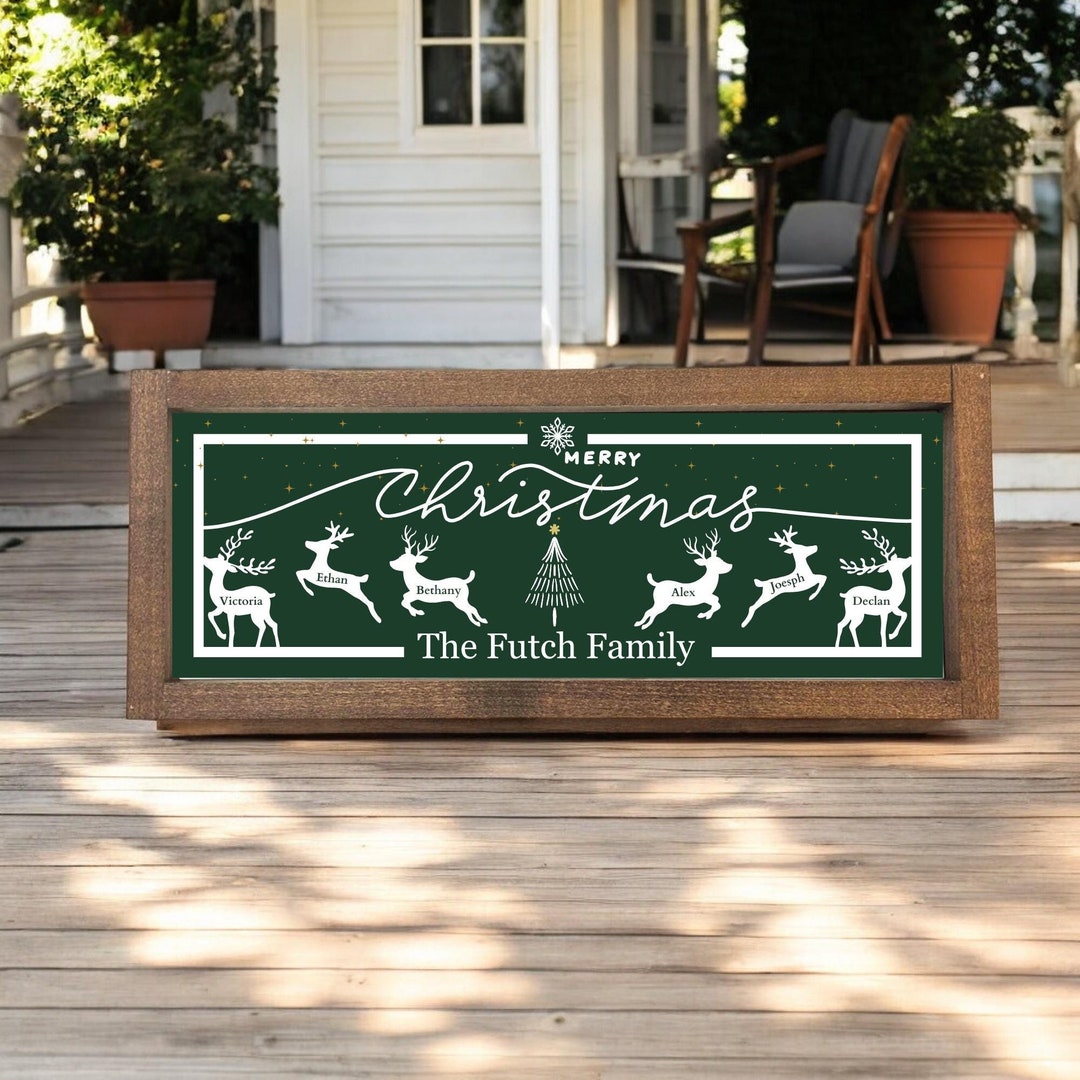 Custom Christmas Family Name Wood Sign - Personalized Rustic Holiday ...