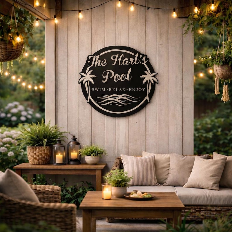 Personalized Pool Sign With Name, Custom Metal Pool Wall Decor, Outdoor ...
