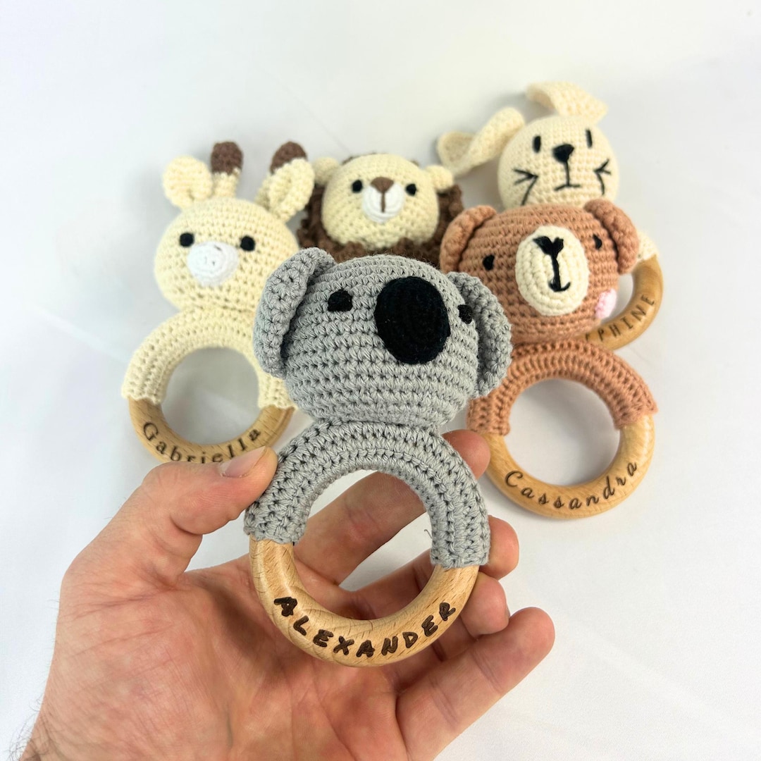 Baby Rattler Toy, Personalized Baby Shower Gift, Wooden Rattle Ring for ...