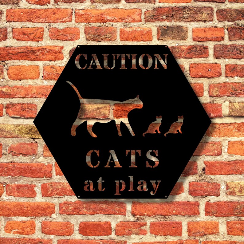 Caution Cats at Play Metal Sign Personalized Cat Sign - Etsy