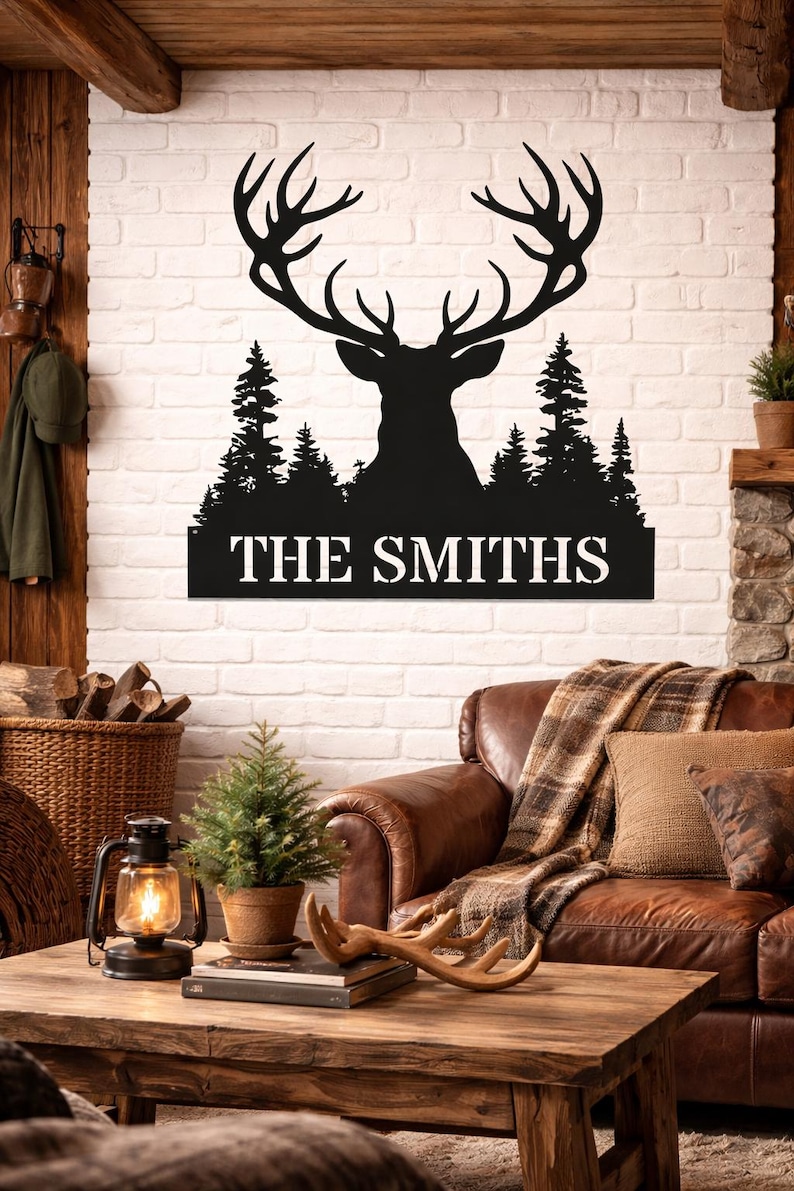 Custom Man Cave Sign, Last Name Sign, Metal Sign With Custom Text, Deer ...