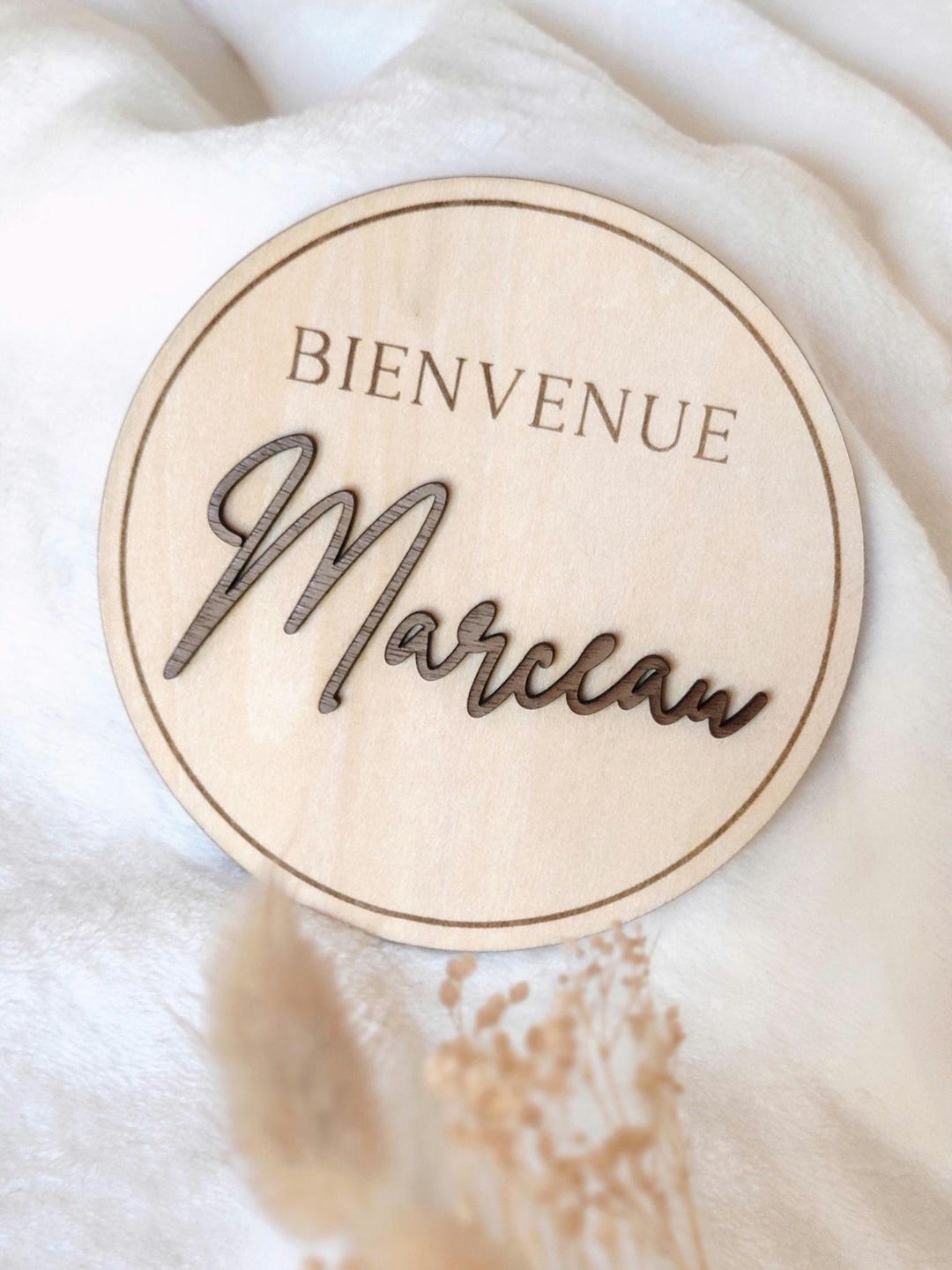 Timeless Wooden Welcome Disc Card, Customizable With Baby's Name and a ...
