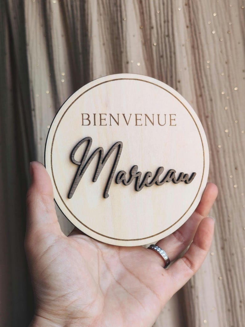 Timeless Wooden Welcome Disc Card, Customizable With Baby's Name and a ...