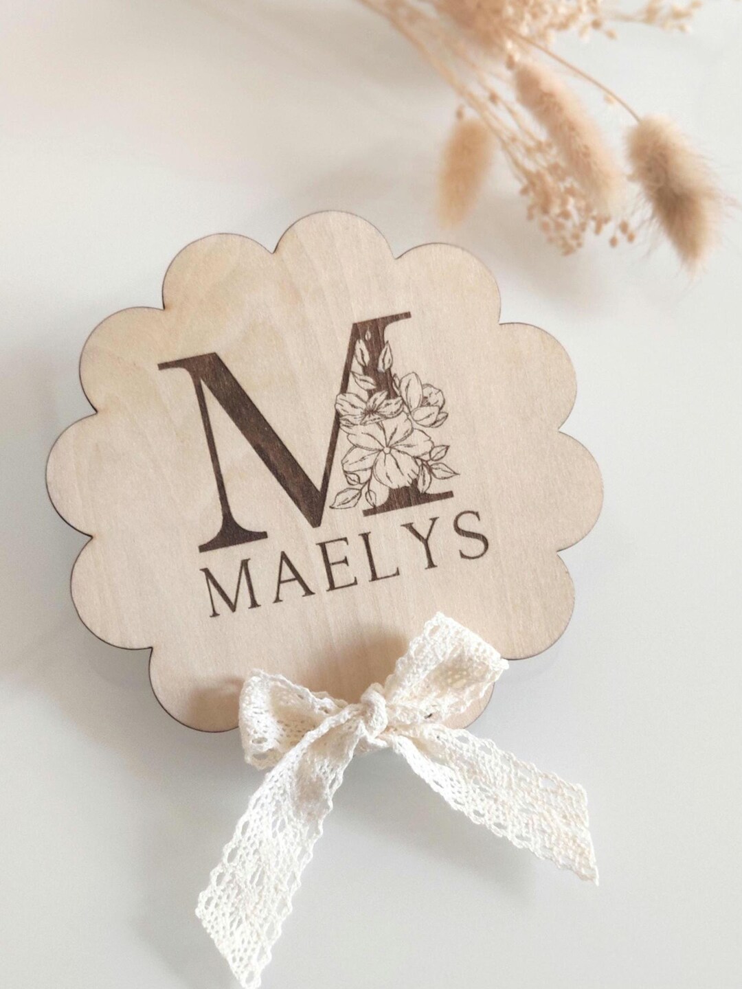 Wooden Welcome Disc Card With Lace, Customizable With Baby's Name and ...