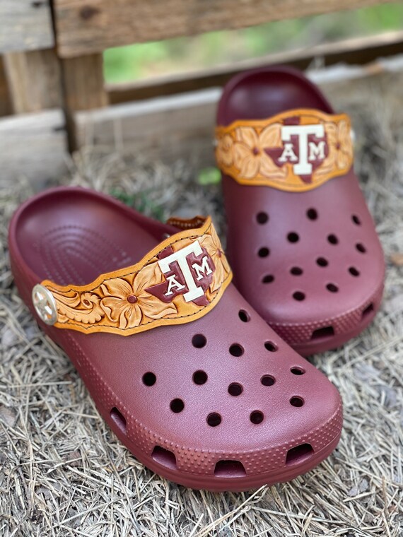 Texas A&M tooled leather crocs strap | Etsy