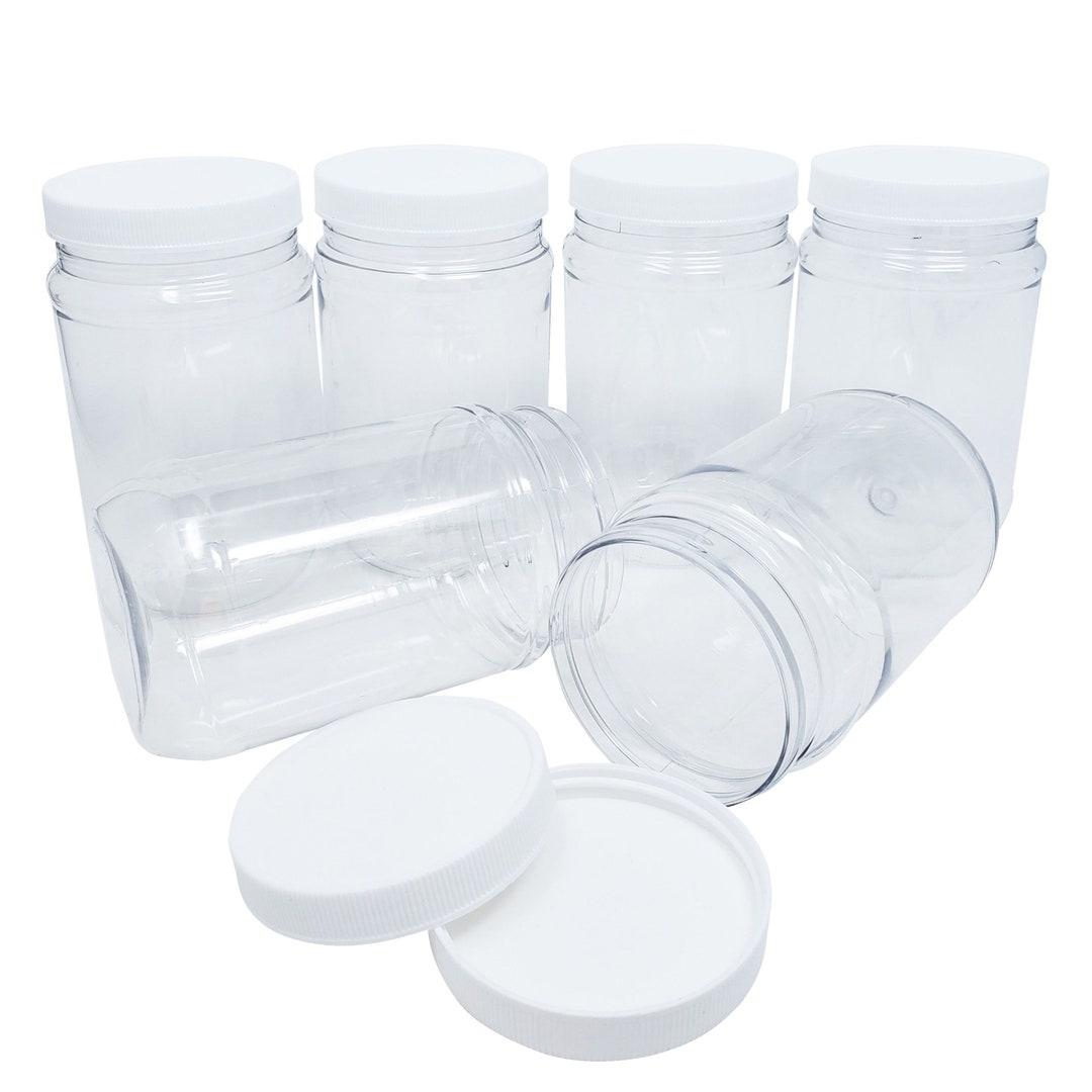 Kelkaa 17oz Clear PET Plastic Jars With White Ribbed PE Lined Caps ...