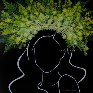 Spring Girl Nymph Painting Botanical Painting Green Yellow Leaves ...