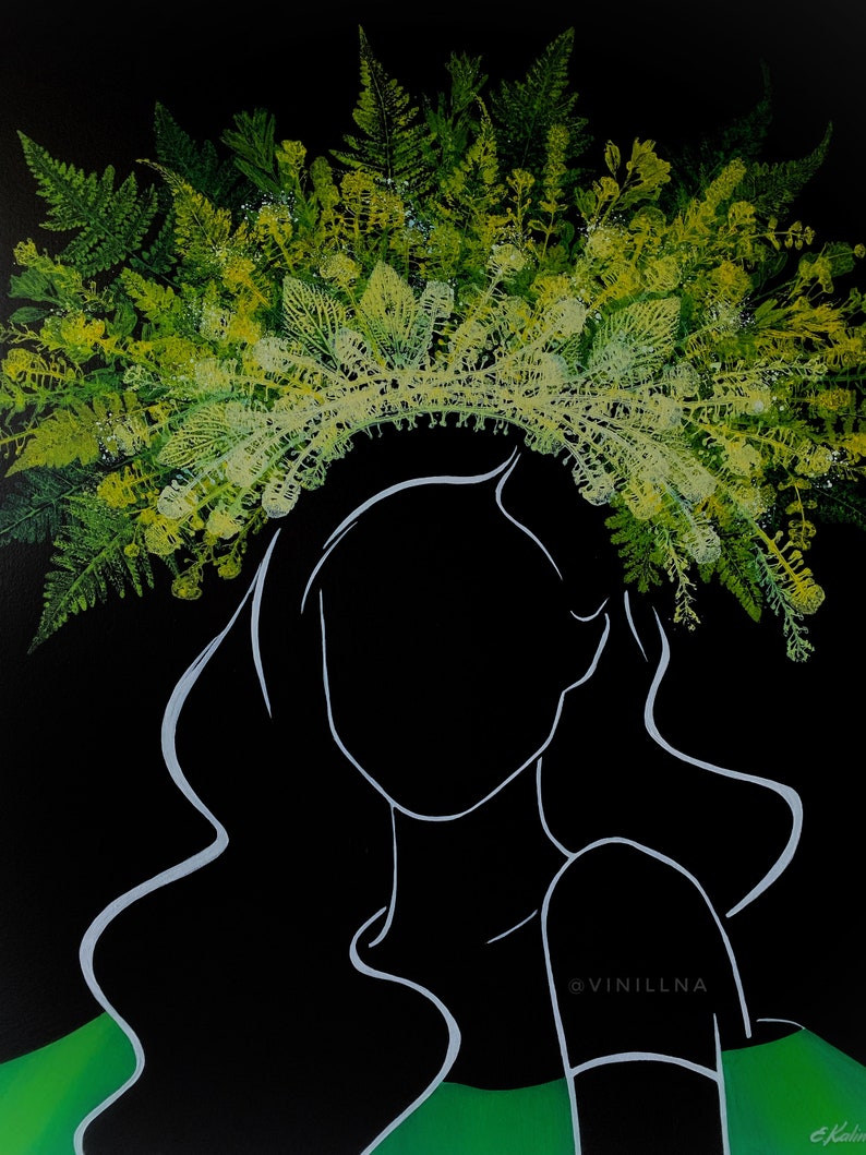 Spring Girl Nymph Painting Botanical Painting Green Yellow - Etsy