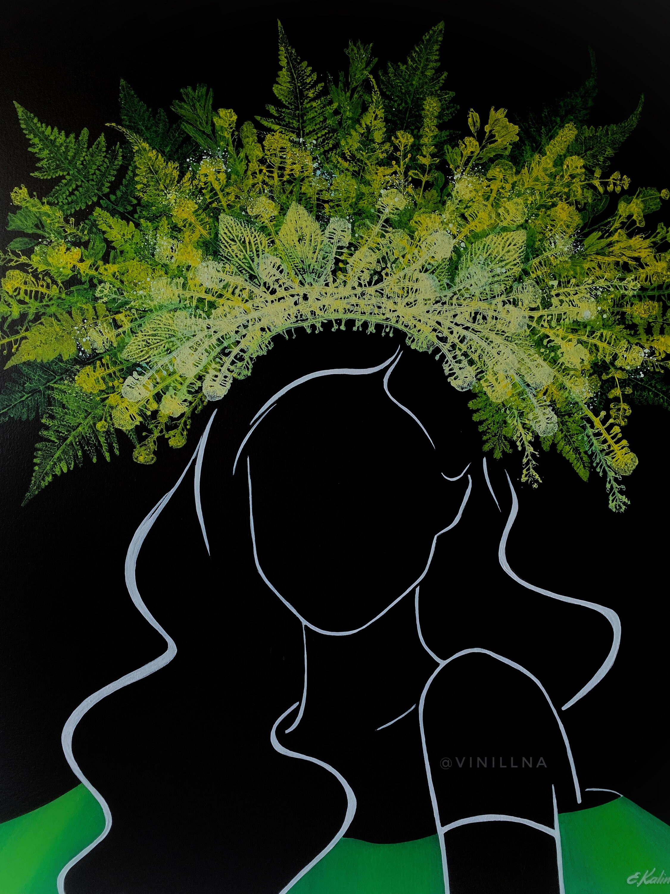 Spring Girl Nymph Painting Botanical Painting Green Yellow - Etsy