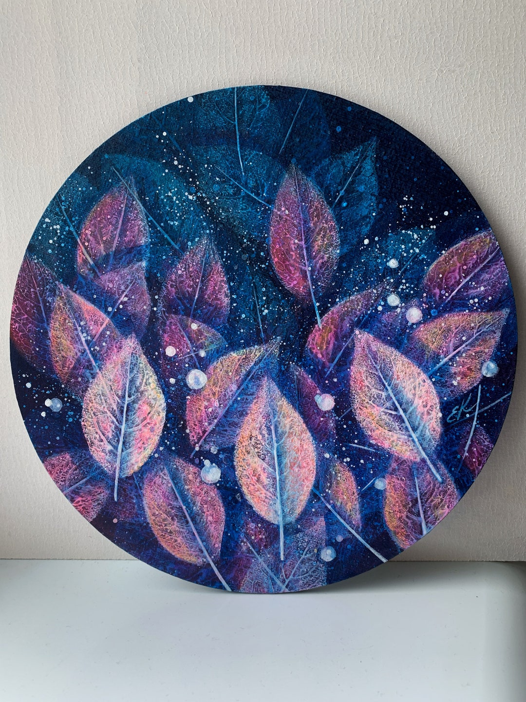 Cosmic Leaves Painting Natural Leaves Painting on Canvas Board - Etsy