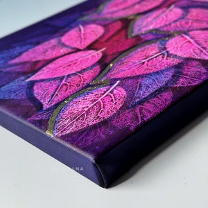 Galaxy Leaves Painting Purple Pink Leaves Painting Cosmic Painting Gold ...