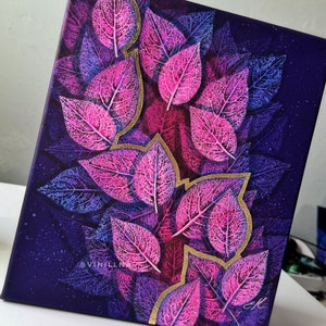 Galaxy Leaves Painting Purple Pink Leaves Painting Cosmic Painting Gold ...