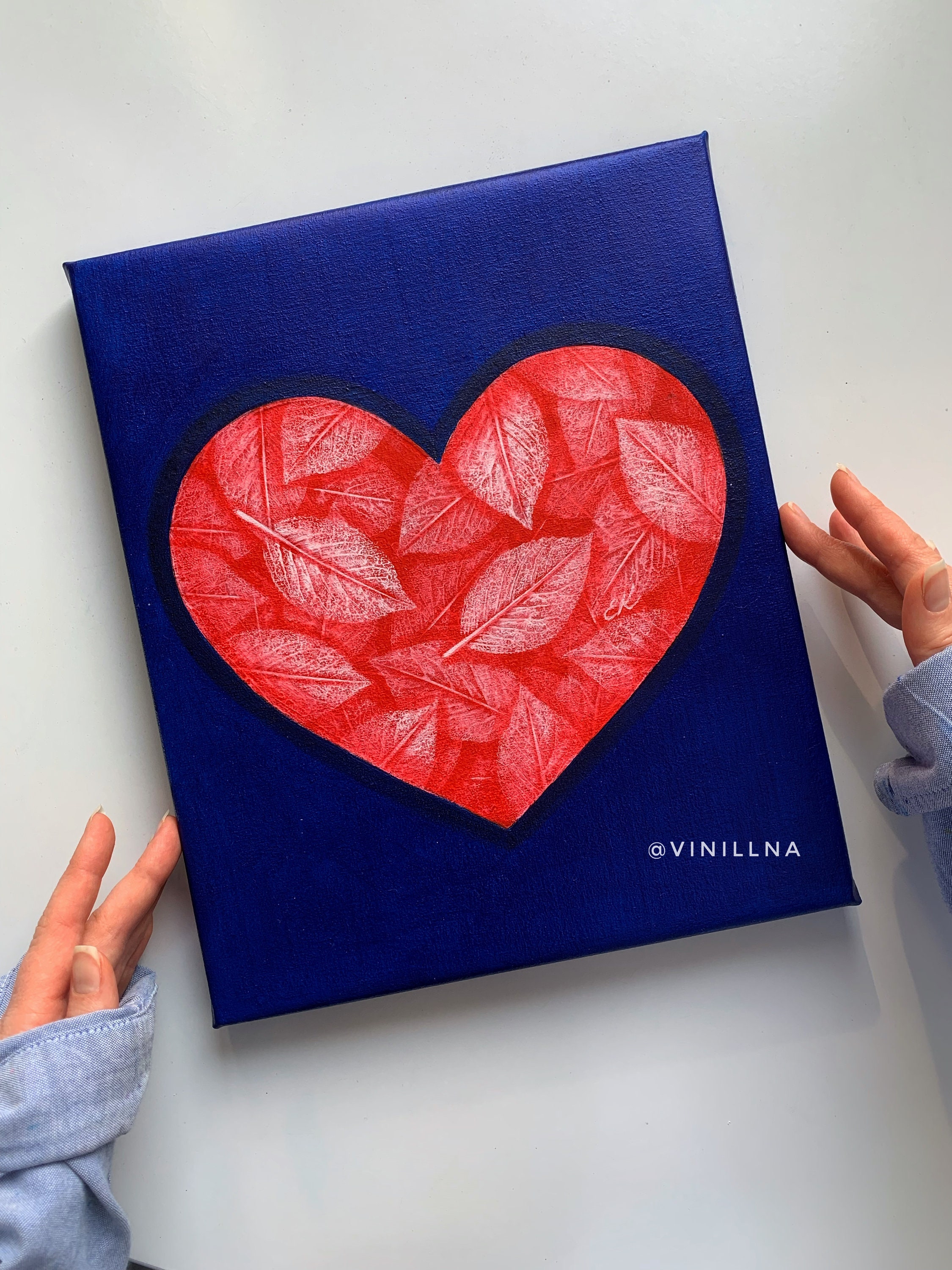 Love Heart Painting Leaf Painting Red Blue Heart Painting - Etsy