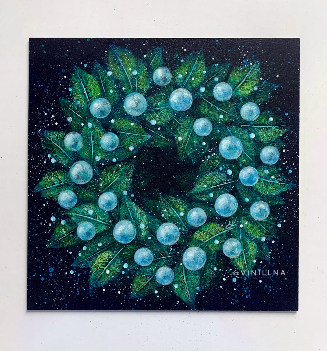 Christmas Wreath Painting Acrylic Painting Leaves Painting on Board - Etsy