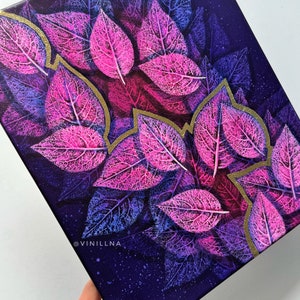 Galaxy Leaves Painting Purple Pink Leaves Painting Cosmic Painting Gold ...