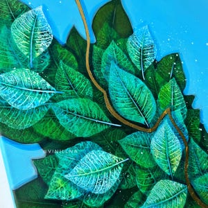 A Lightning Painting Depth Green Leaves Painting Golden Line Painting ...