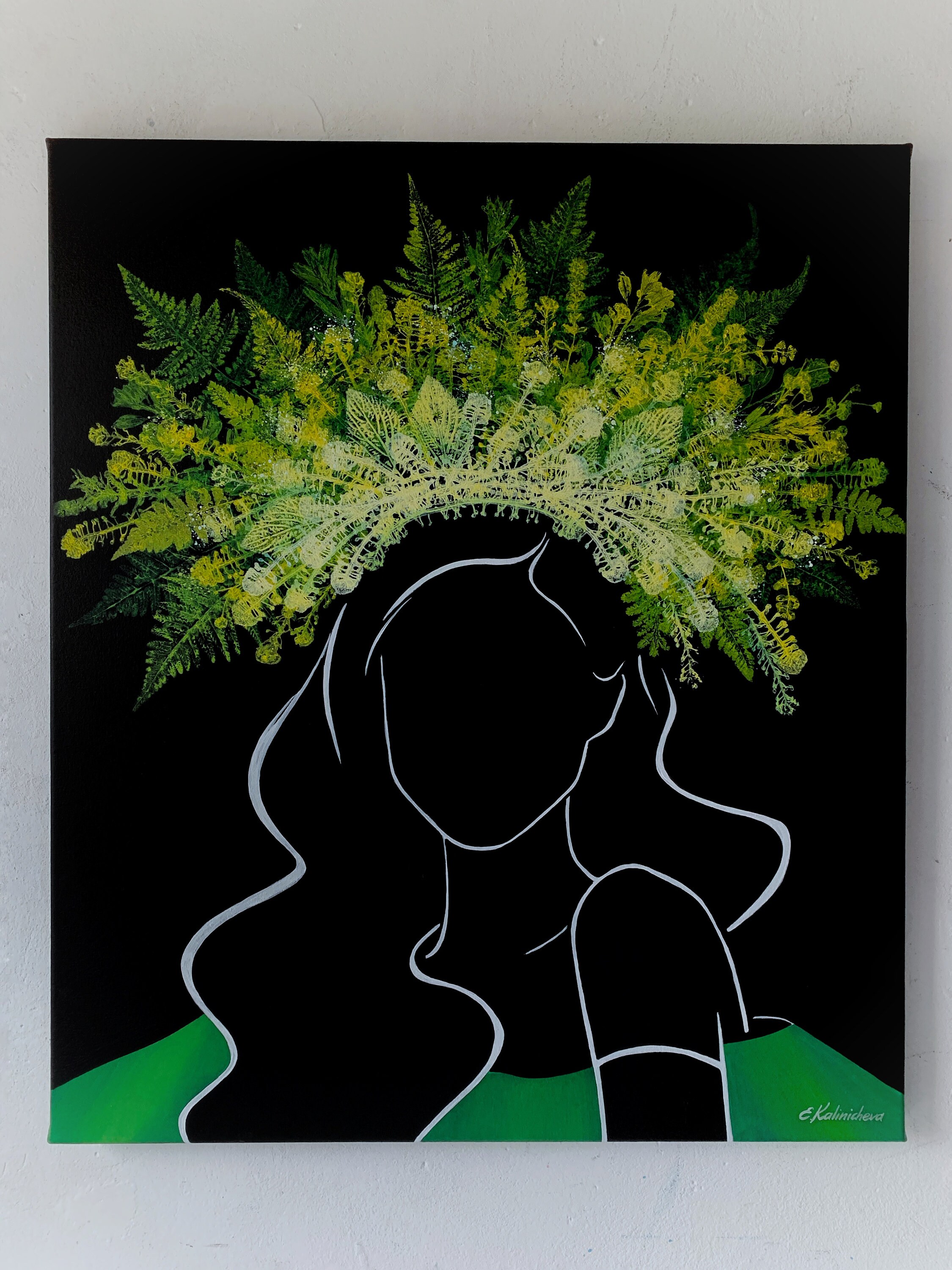 Spring Girl Nymph Painting Botanical Painting Green Yellow - Etsy