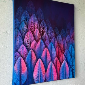 Depth Blue Pink Forest Painting Leaves Impressions Painting Depth ...