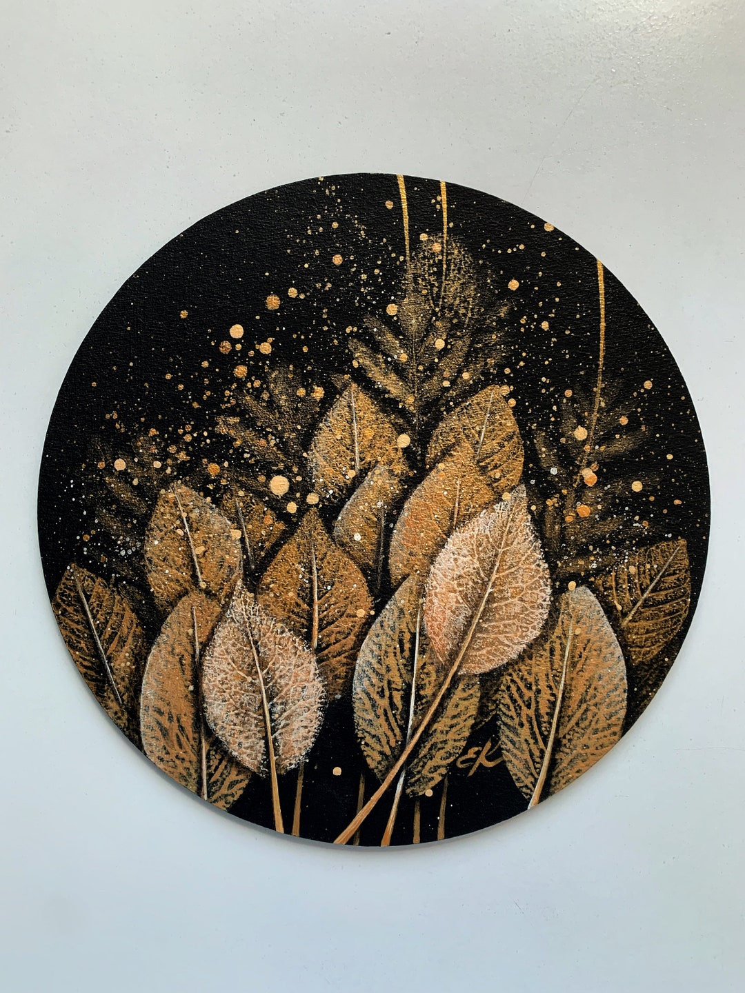 Gold and Black Magic Leaves Painting Natural Leaves Painting on Canvas ...